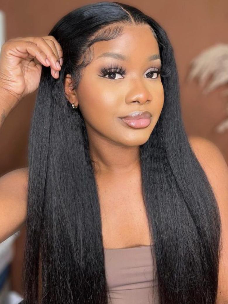 [22"=$95] 4x4 Lace Kinky Straight Wig 150% Density Very Bouncy Human ...