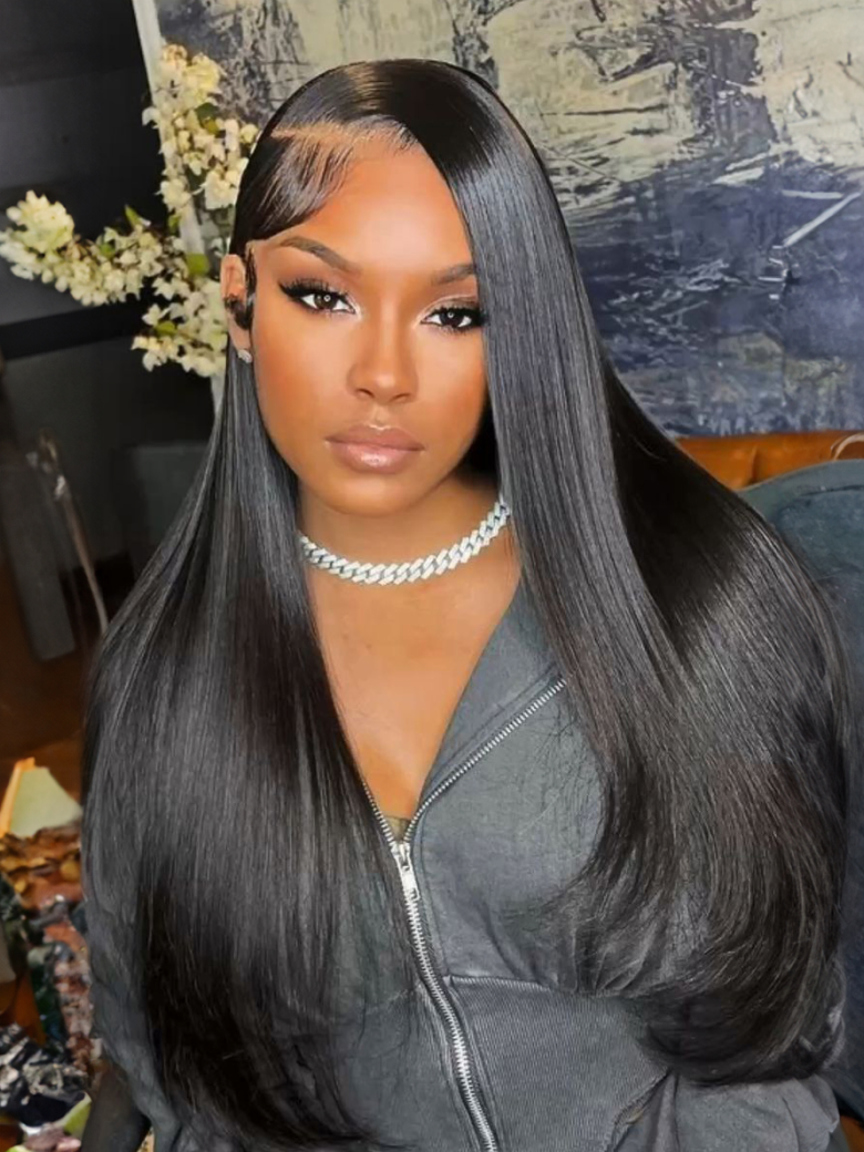 UNice Natural Black Straight Hair Wigs for Women Middle Part Silky ...