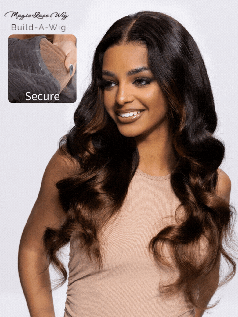 UNice Magic Lace Wig Black to Chestnut Brown Ombre With 7x5 Replaceable ...