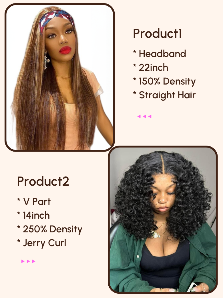 2 Wigs $147 for 22" Headband Highlight Blonde Straight Hair and 14" V ...