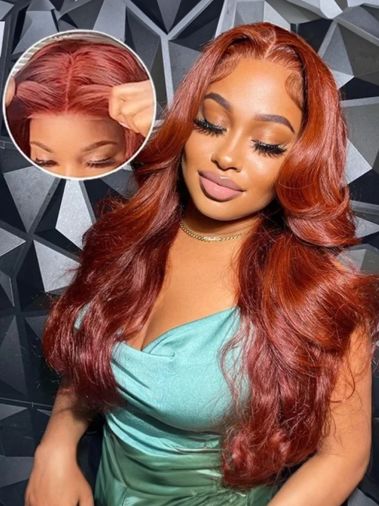 UNice Bye-Bye Knots 7x5 Lace Loose Wave Red Orange Highlights Wig with ...